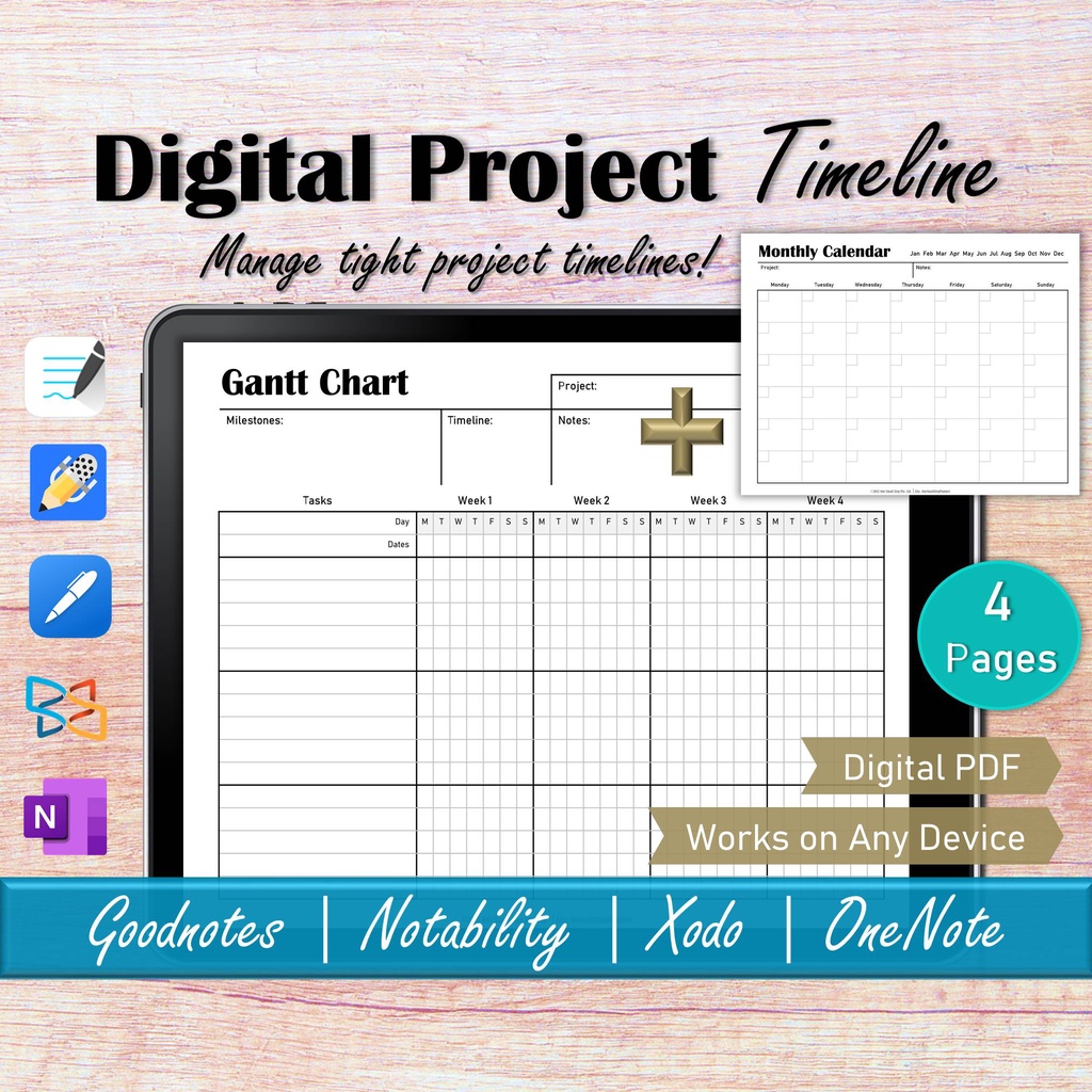 Digital Project Timeline Gantt Chart Template , GoodNotes Project ...