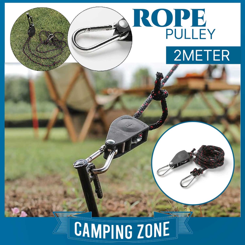 2M Rope Pulley Adjuster Camping Tent Rope Buckle Adjustable Wind Rope ...