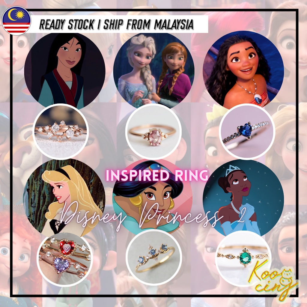 Koocing DISNEY PRINCESS Inspired Ring Elsa Anna Aurora Mulan Moana ...
