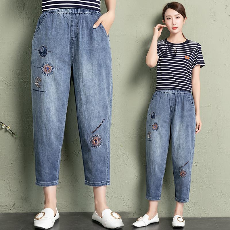 Women's jeans high waist embroidery summer and autumn loose casual ...