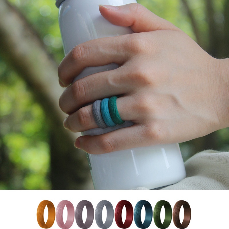 5.7mm Width Tree Bark Grain Silicone Rings Rubber Finger Ring ...
