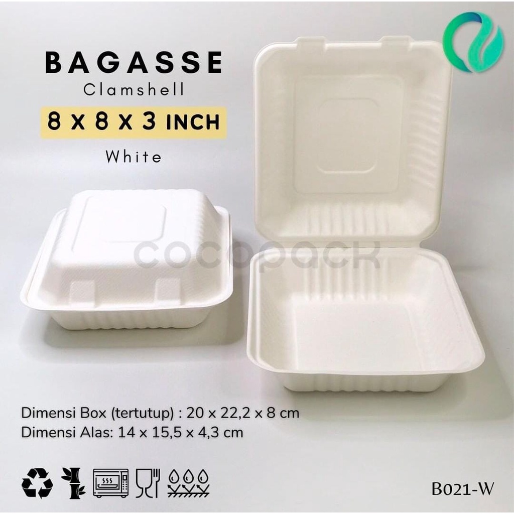Bagasse Lunch Box (cane fiber) Clamshell 8 inch Burger Box 900ml Food ...