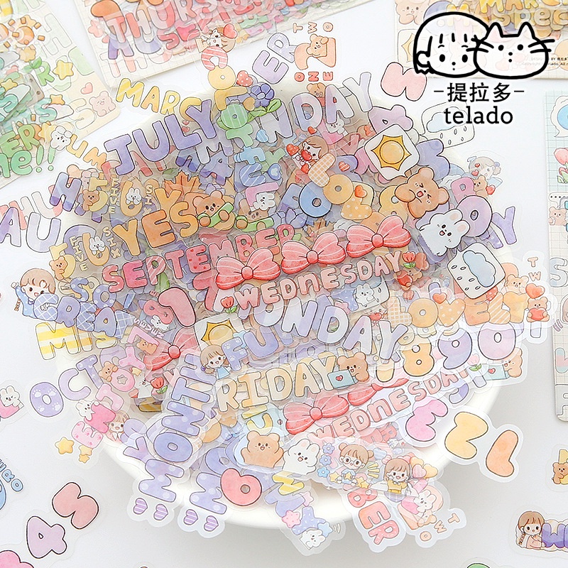 48 Pcs Letter Alphabet Tag Stickers Colored English Words Deco Sticker ...