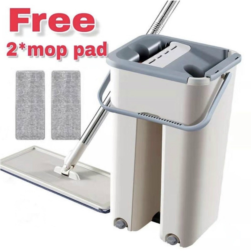 Mop Self-Wash And Squeeze Dry Flat Mop With Bucket & Drain Remover ...