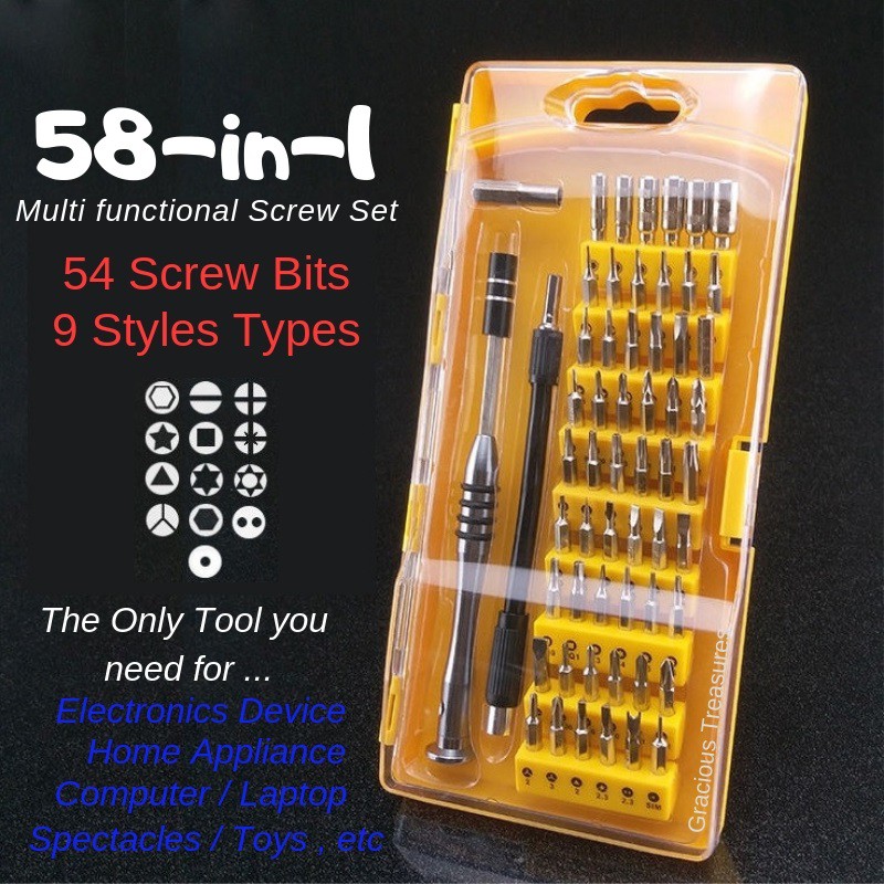 58-in-1 Precision Screwdriver Set with 54 Magnetic Bit heads | Shopee ...