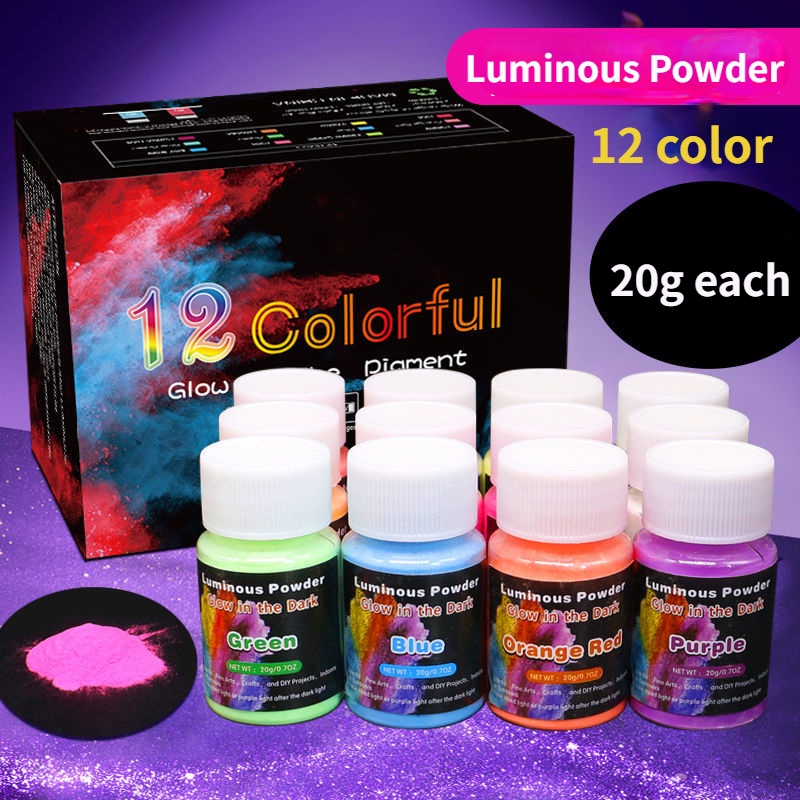 Glow in The Dark Pigment Powder Luminous Resin Pigment - 12 Color X 20g ...