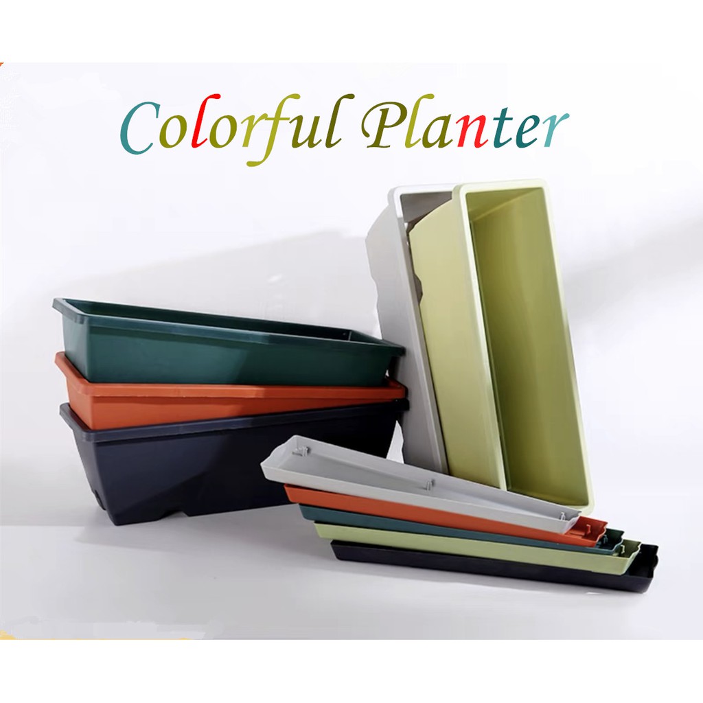 [Bundle set] Rectangular Colorful Planter box with base tray Flower pot ...