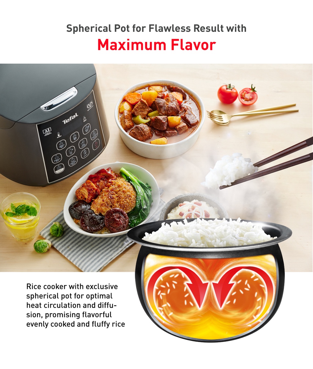 Tefal Easy Plus Rice Cooker 1.8L RK736B - 11 programs, AI, spherical ...