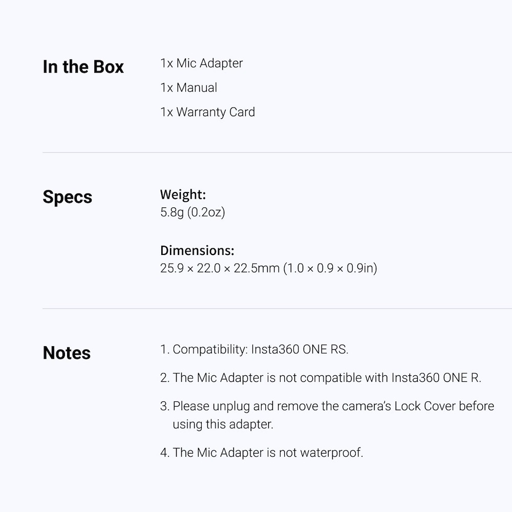 Insta360 Mic Adapter Microphone Horizontal Version for ONE RS (1-inch ...