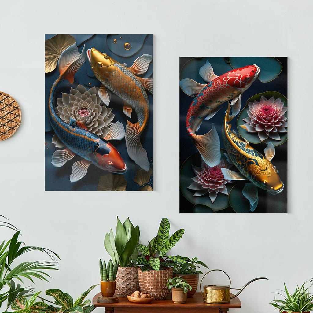 HIASAN DINDING (40x60cm) Wall Hanging Living Room Wall Decor KOI Fish ...
