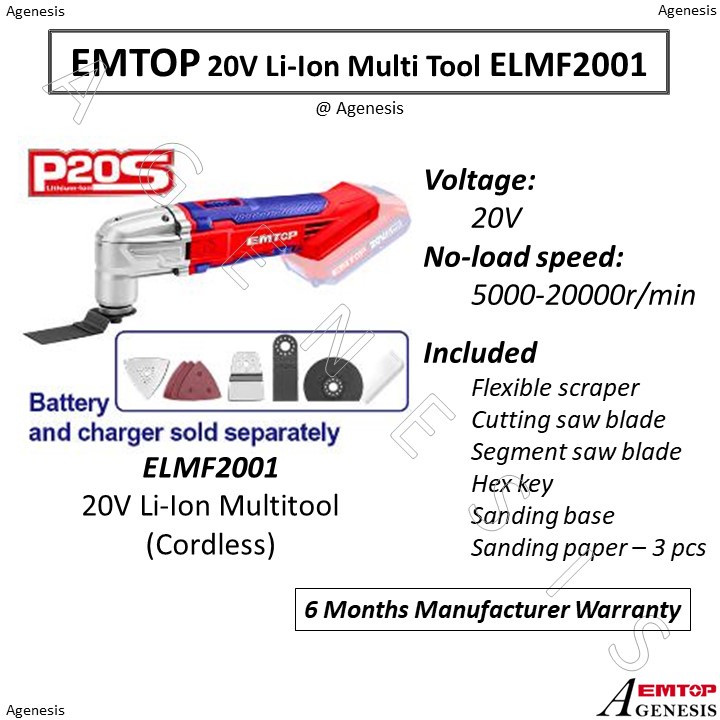 EMTOP 20V Li-Ion Multi Tool ELMF2001 | Shopee Singapore