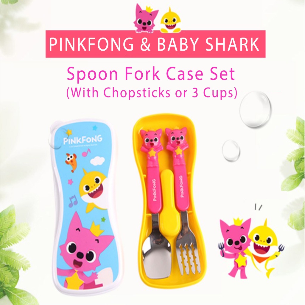 Baby shark Pinkfong Kids Spoon Fork Case Set Chopstics 3 Cups Baby ...