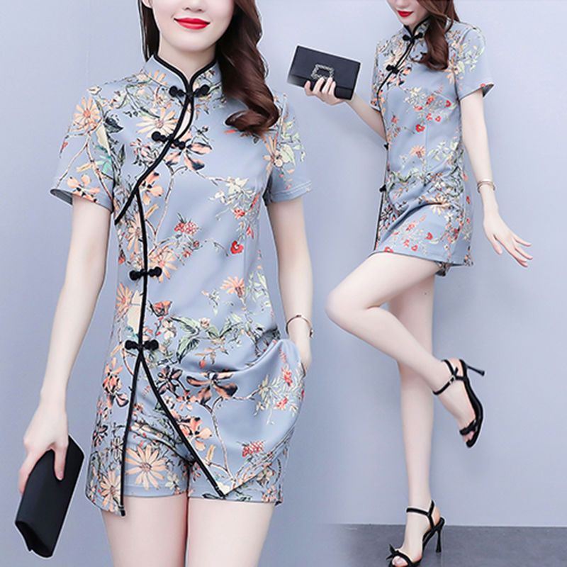 ⭐Large size modified cheongsam shorts suit skirt fat sister temperament ...