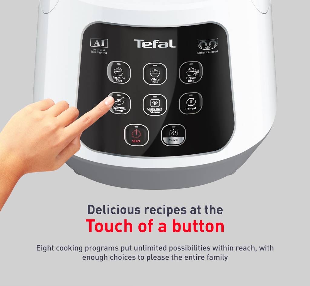 Tefal Easy Compact Fuzzy Logic Rice Cooker 1L RK7301 – 8 Programmes, AI, 4-Layer, Spherical Pot ...