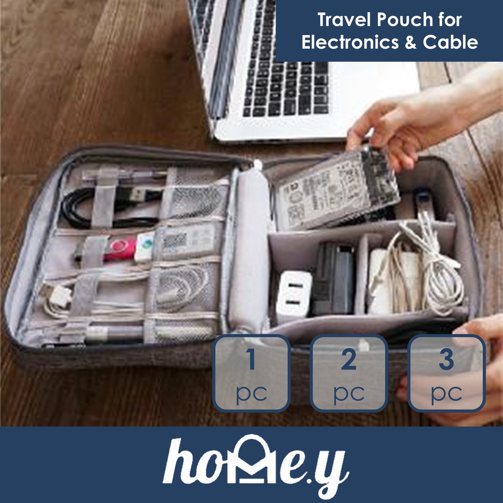 Electronics Storage Travel Pouch with Two Levels Separate Compartments ...