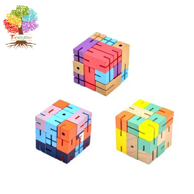 Treeyear Wooden Robot Toy, cubebot Toy, Stacking Wood Robots, Fidget ...
