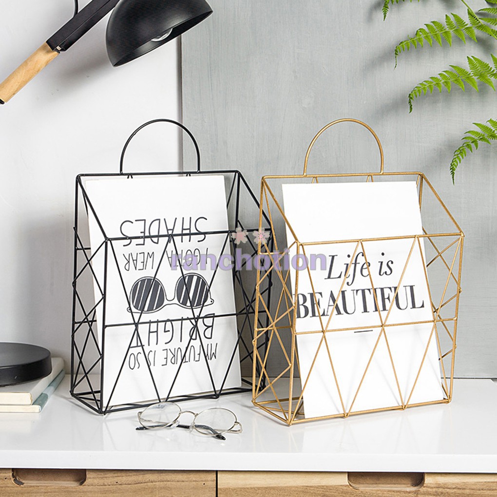 Wall Mounted Rack Metal Wire Magazine Newspaper Storage Basket ...