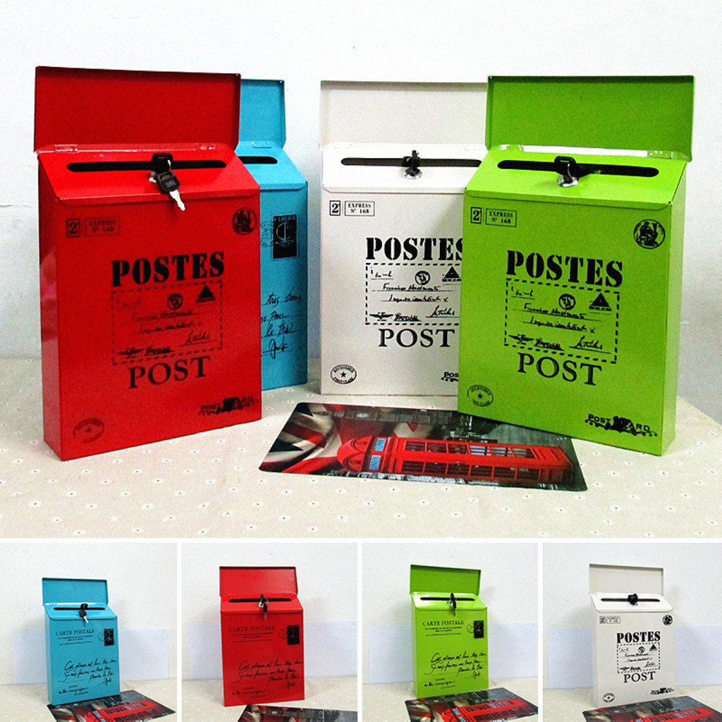 Metal Post Box Square Large Iron Letterbox Letter Mail Lockable With ...