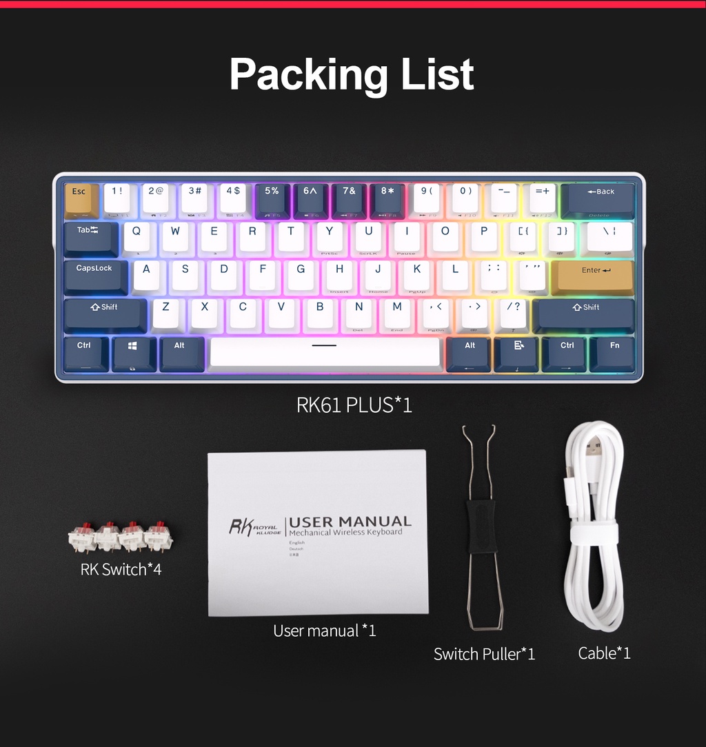RK61 Plus 60% Mechanical Keyboard by Royal Kludge with Hotswap Wireless ...