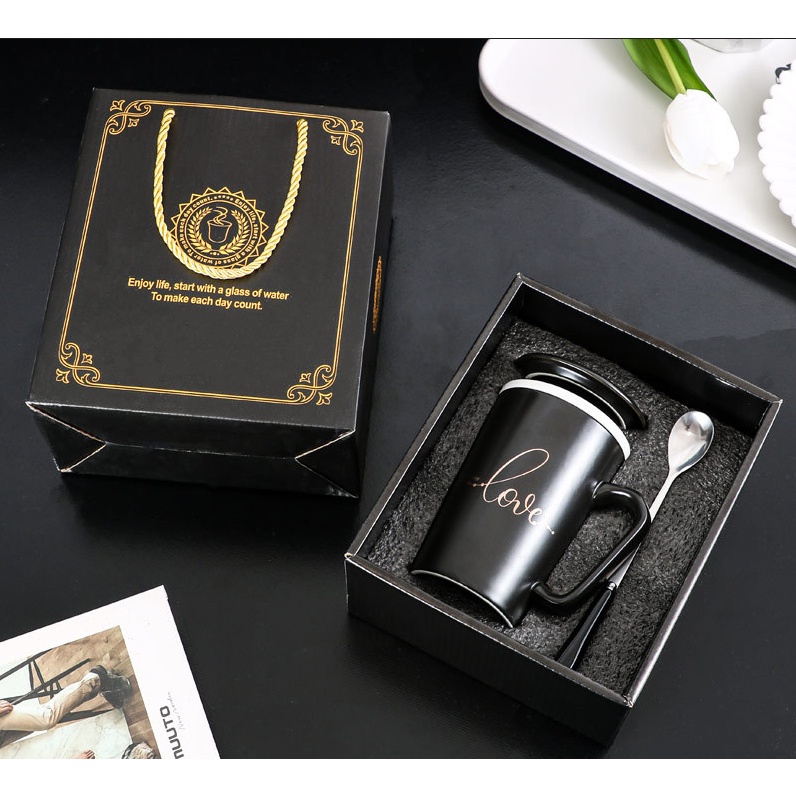 {SG} 400ml Coffee Couple Mug Set with Gift Bag Couple Gift Ceramic ...