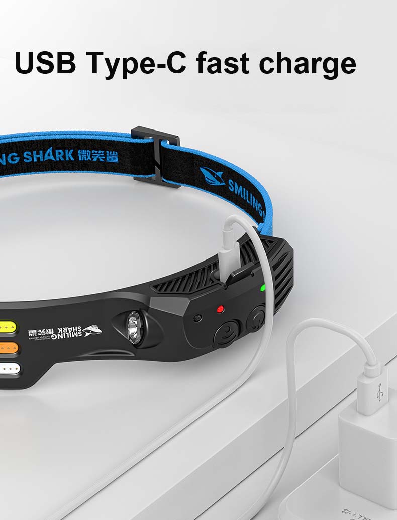 Smiling Shark TD-0123 Rechargeable Headlight COB Headlamp Work Light ...