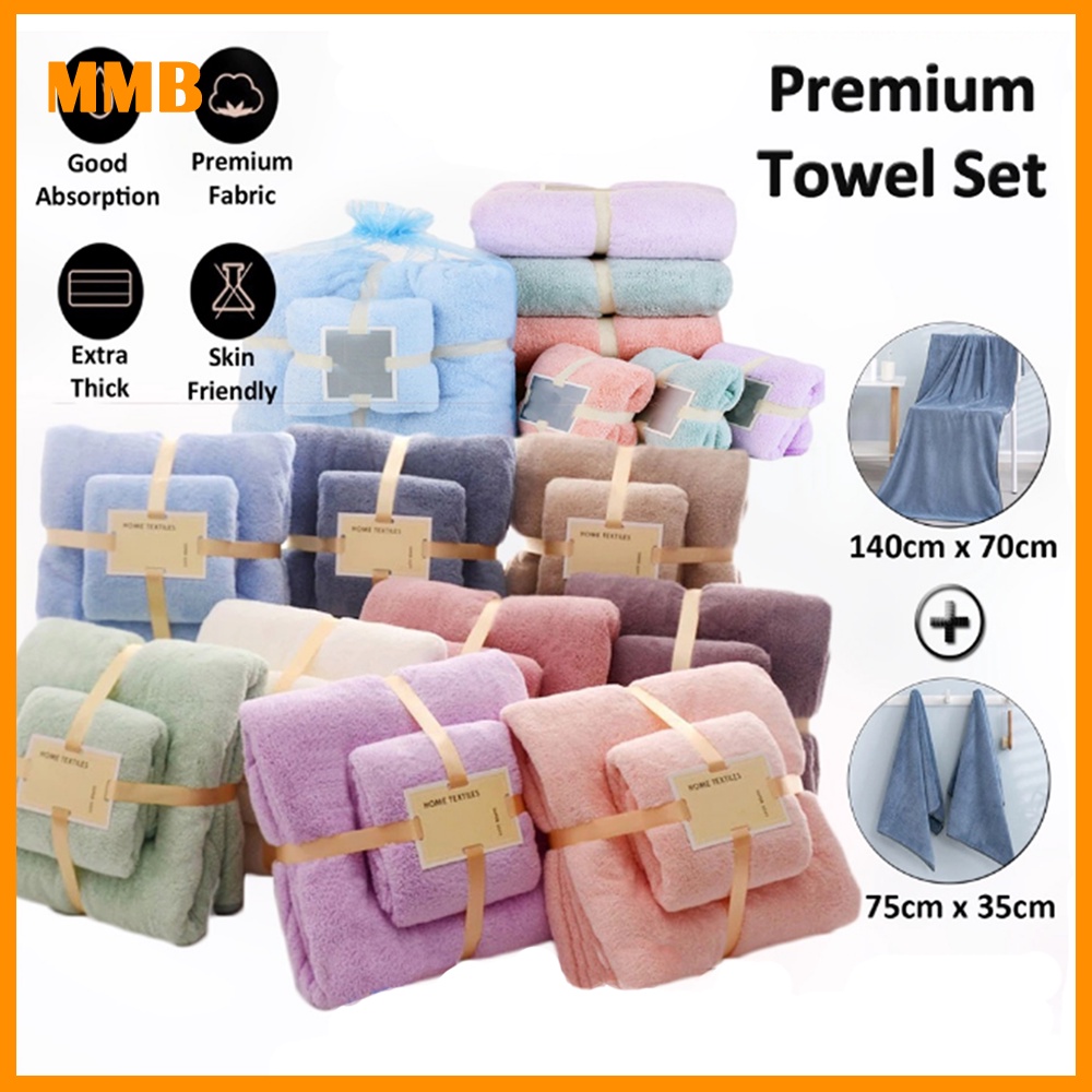 MMB Bath Towel Microfiber (140cmx70cm+35cmx75cm) High Absorption Tuala ...