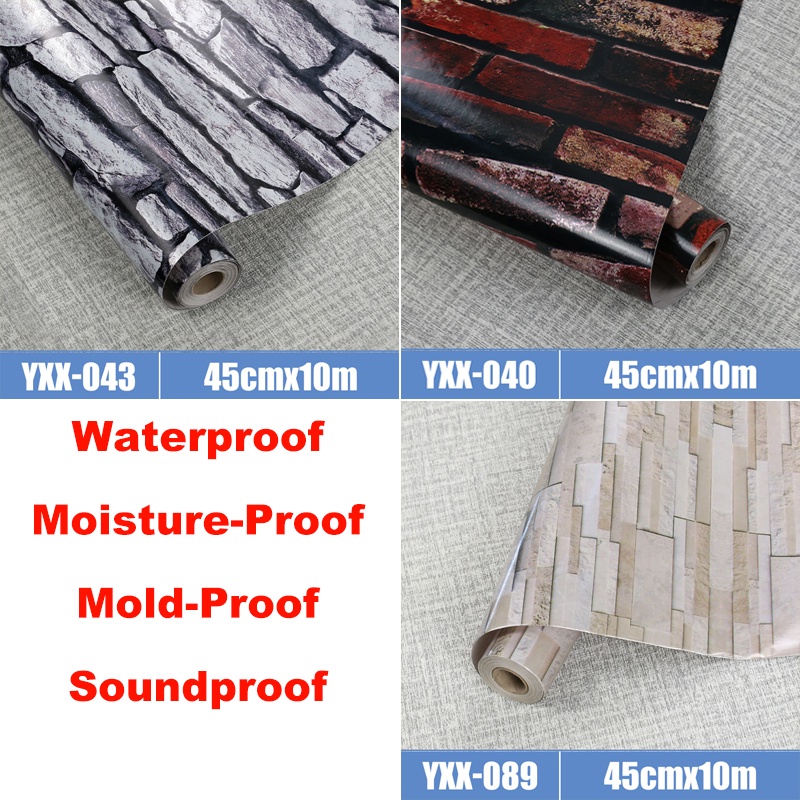 Wallpaper 10M*45CM brick pattern stone pattern PVC self-adhesive ...