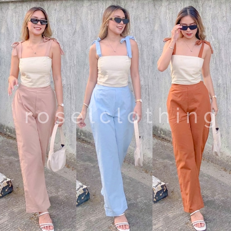 Via Coordinates ( Crop top + Pants ) | Shopee Singapore