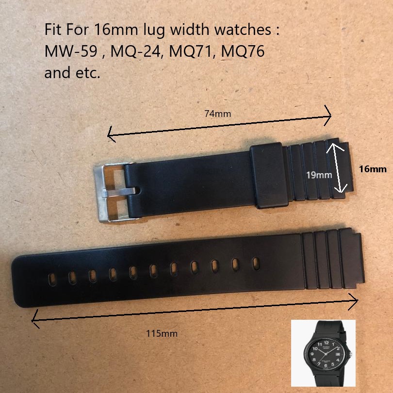 Casio watch 16mm MW-59 MQ-24 MQ-71 MQ-76 PU rubber strap replacement ...