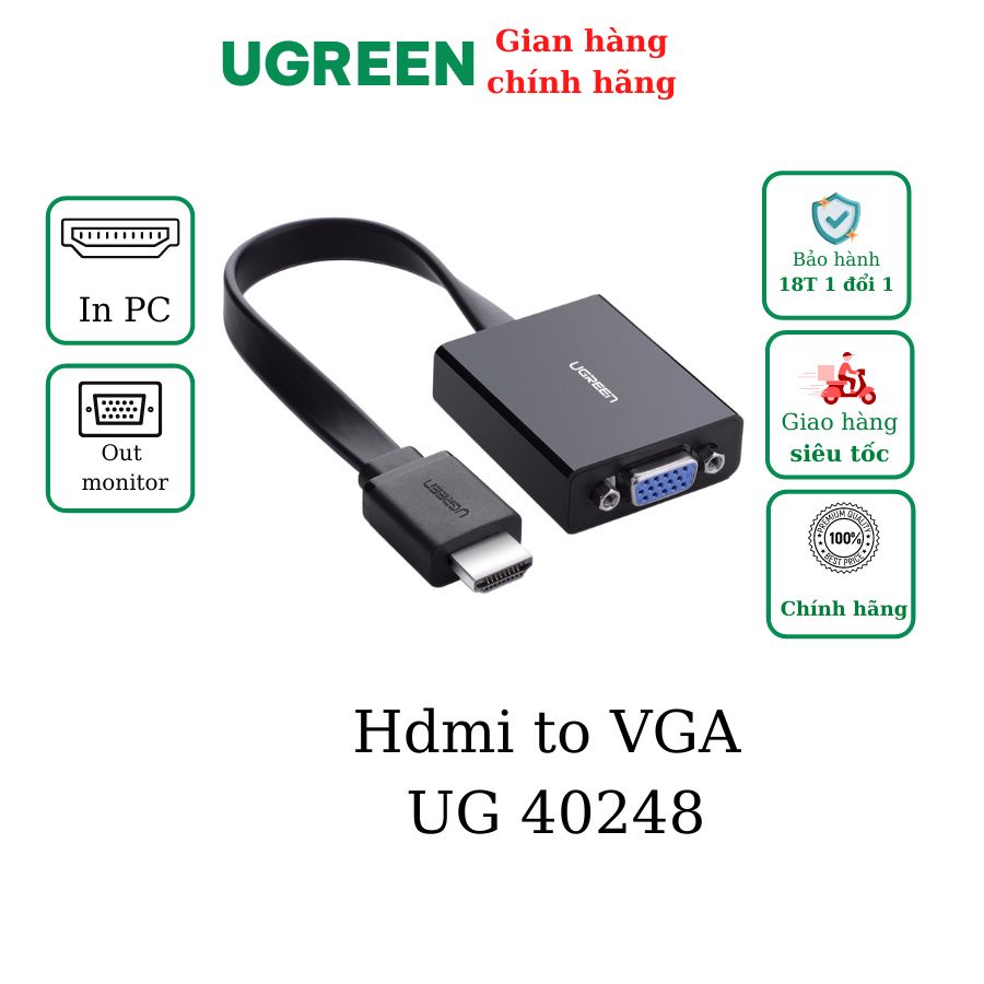 Ugreen 40248 MM103 HDMI to VGA converter cable | Shopee Singapore