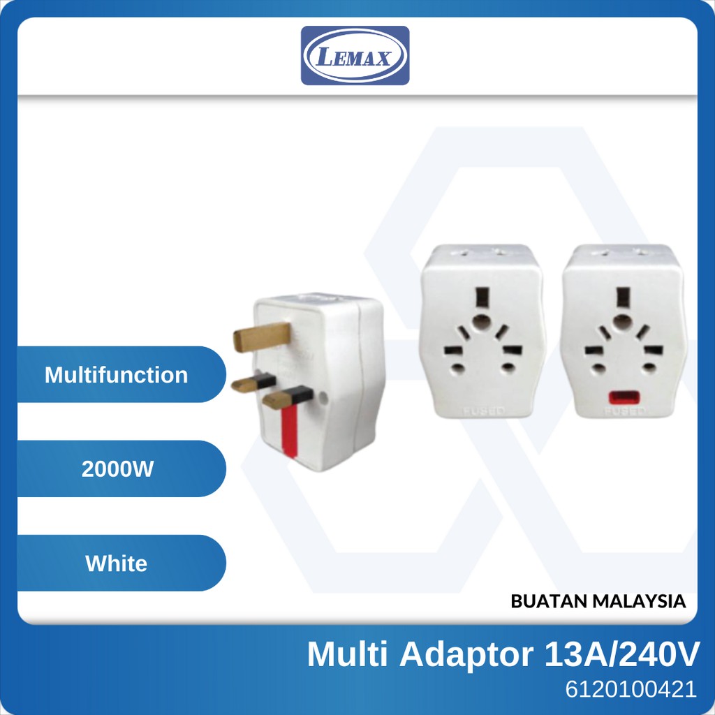 LEMAX 3 Way Multi-Adaptor 13A with Neon Light Indicator Adapter ...