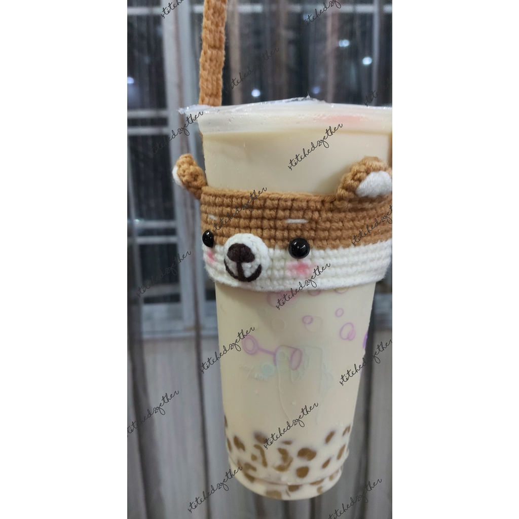 Crochet shiba Inu bubble tea sleeve cup sleeve | Shopee Singapore