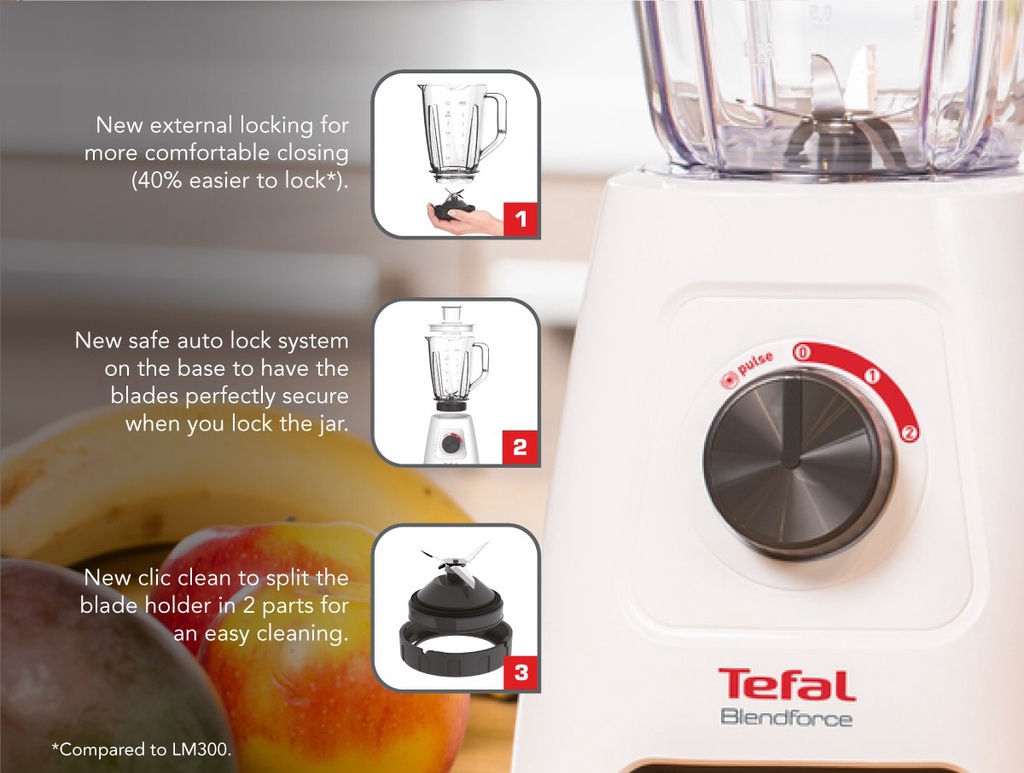 Tefal Blendforce Blender w/Grinder, Chopper & Spatula BL4291 - 600W, 2 speeds + pulse, 2L ...