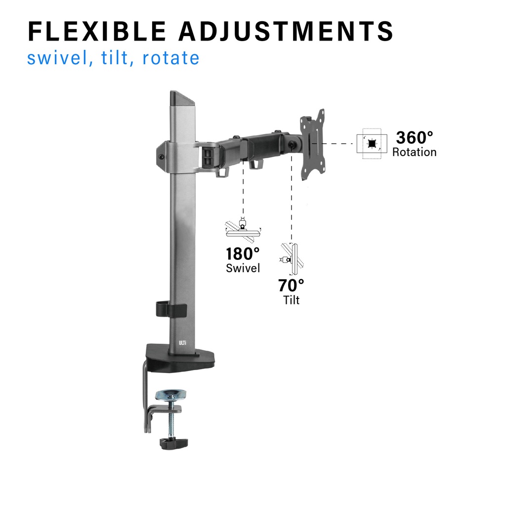 ULTi Stealth Single Monitor Desk Mount Stand, Articulating Full Motion ...