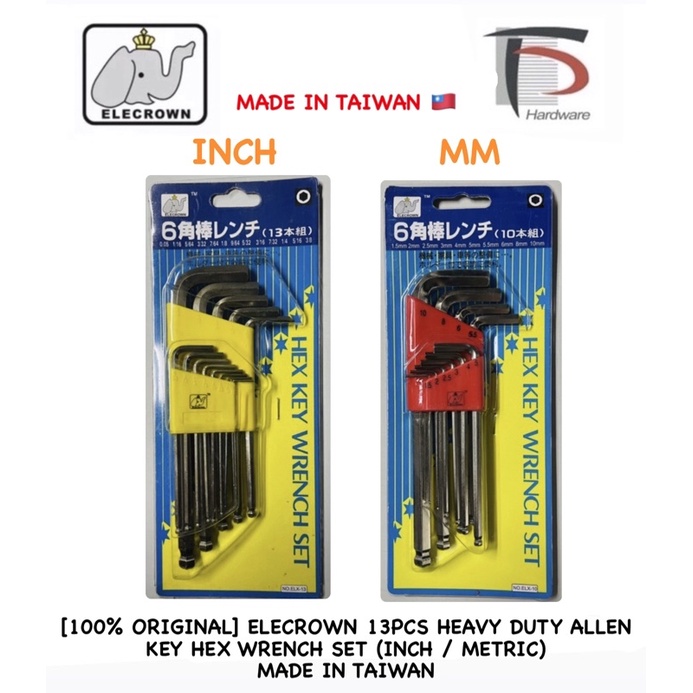 ELECROWN 13PCS HEAVY DUTY ALLEN KEY HEX WRENCH SET (INCH / METRIC ...