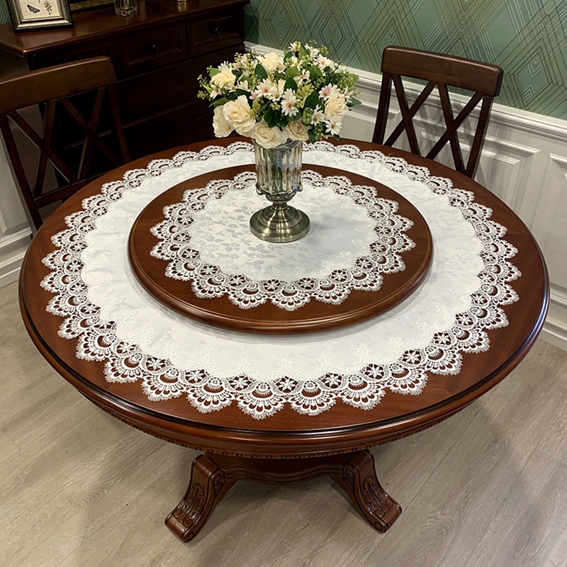 Round Fabric Lace Table Mat European Style White Restaurant Tablecloth ...