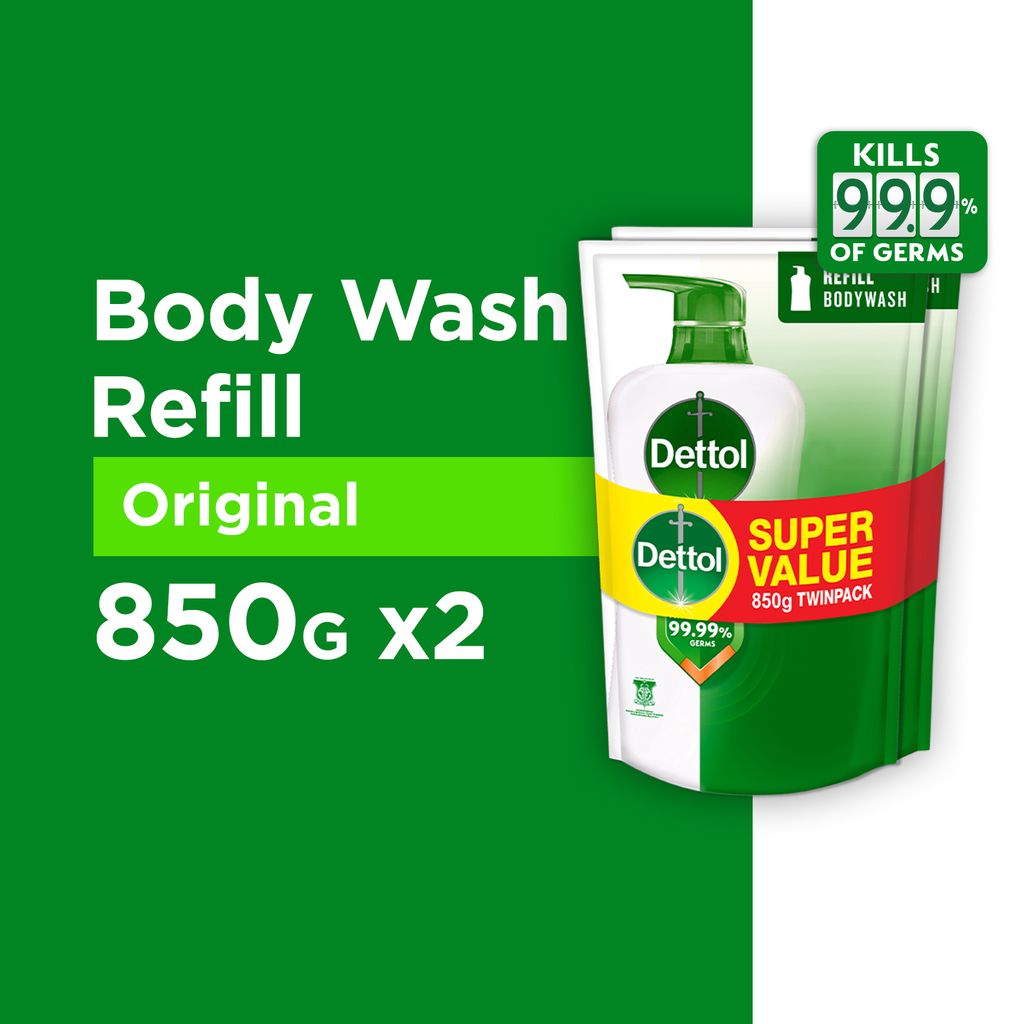 Dettol Shower Gel Antibacterial Body Wash Original Refill (2x850g ...