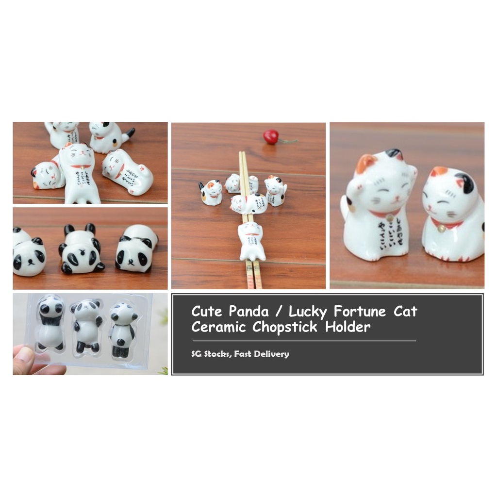 Cute Panda / Lucky Fortune Cat Ceramic Chopstick Holder (SG Local ...