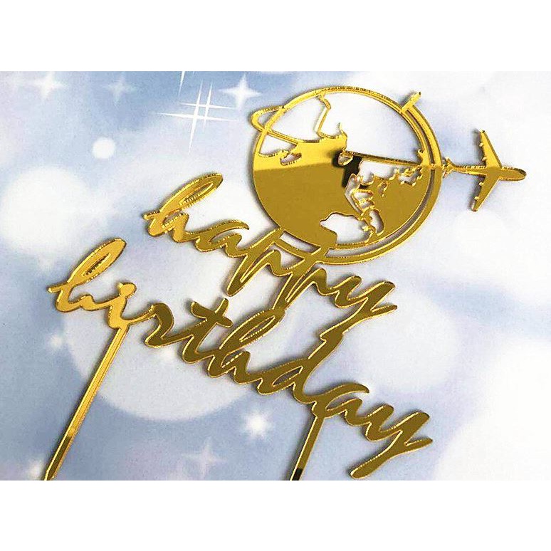 Travel Theme Happy Birthday Acrylic Cake Topper Gold Birthday Cake ...