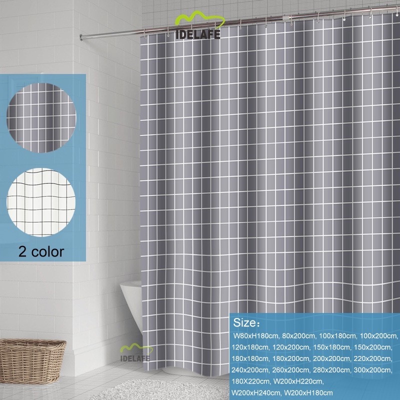 Idelafe Fabric Shower Curtain, Black and White Geometric Grid Bathroom ...