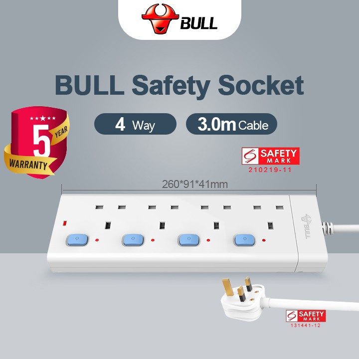 Bull Safety Socket 4 Way Extension Socket Outlet with Certified Safety ...