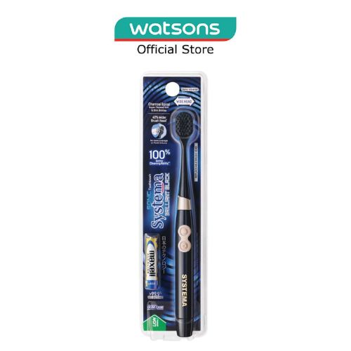 SYSTEMA Brilliant Black Charcoal Sonic Toothbrush Wide Head Super ...