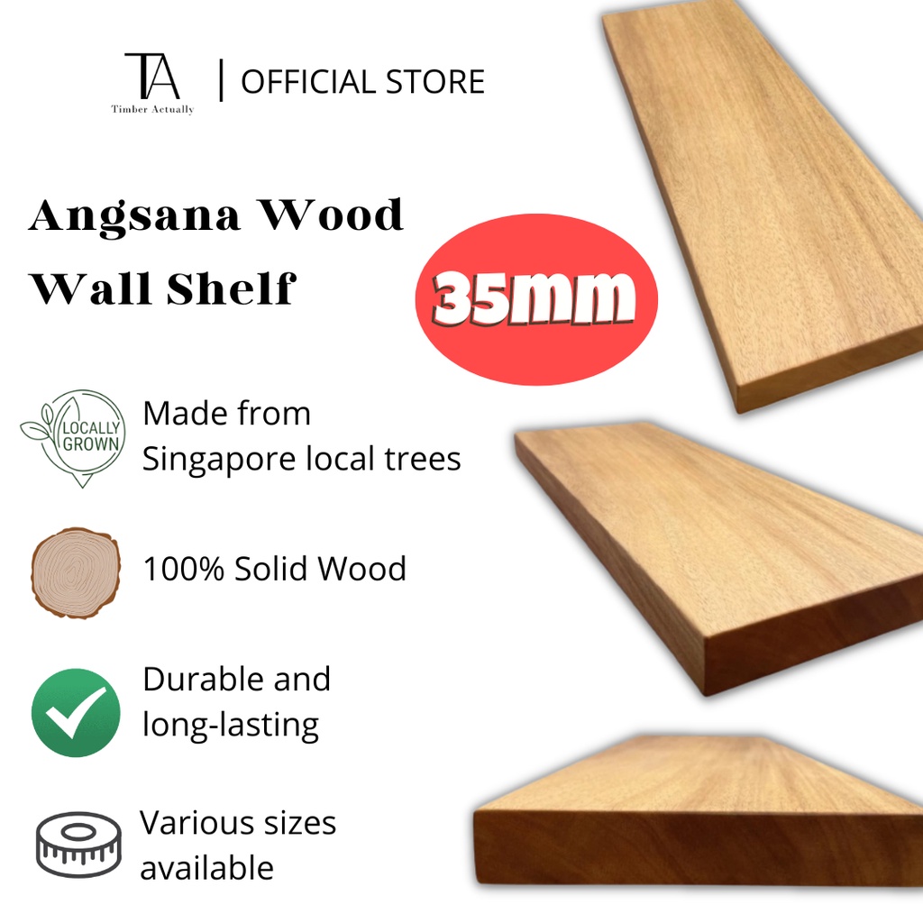 [SG STOCK] 35mm Thickness Angsana Wall Shelf Floating Wood Customise ...