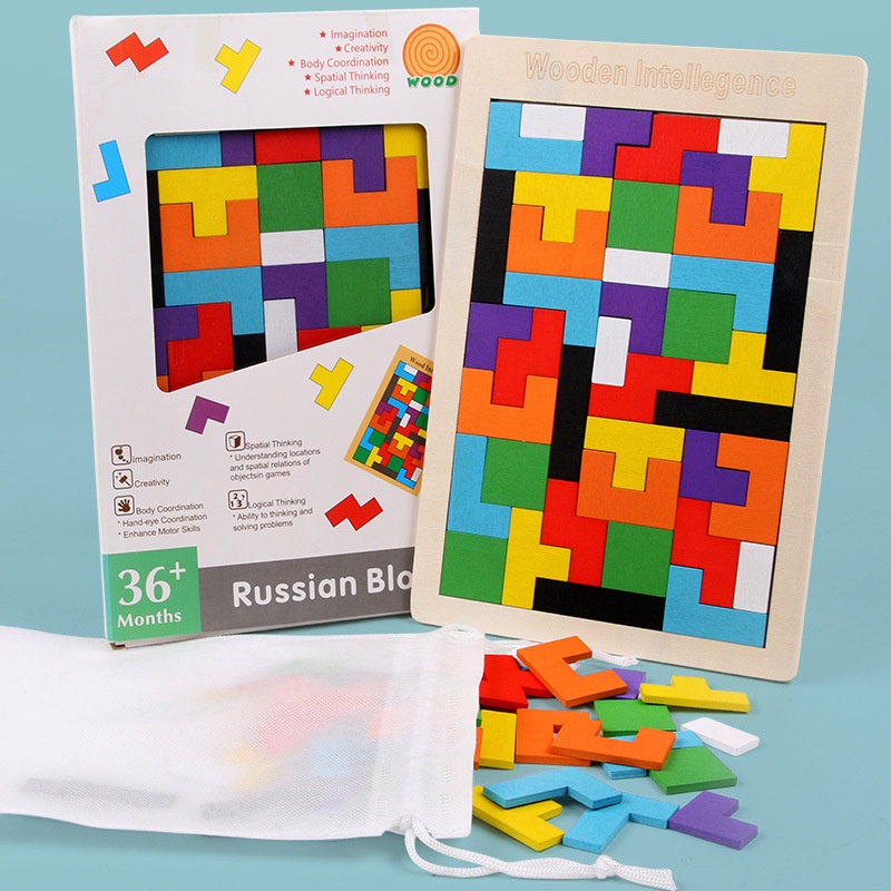 Montessori Wooden Blocks Children Wood Intelligence Russian Block ...