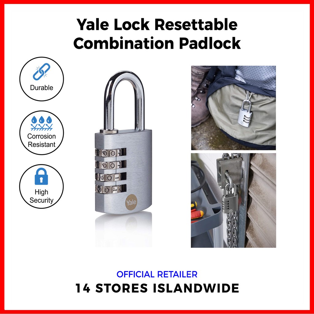 Yale Lock Chrome-Plated Brass Resettable Combination Padlock | Shopee ...
