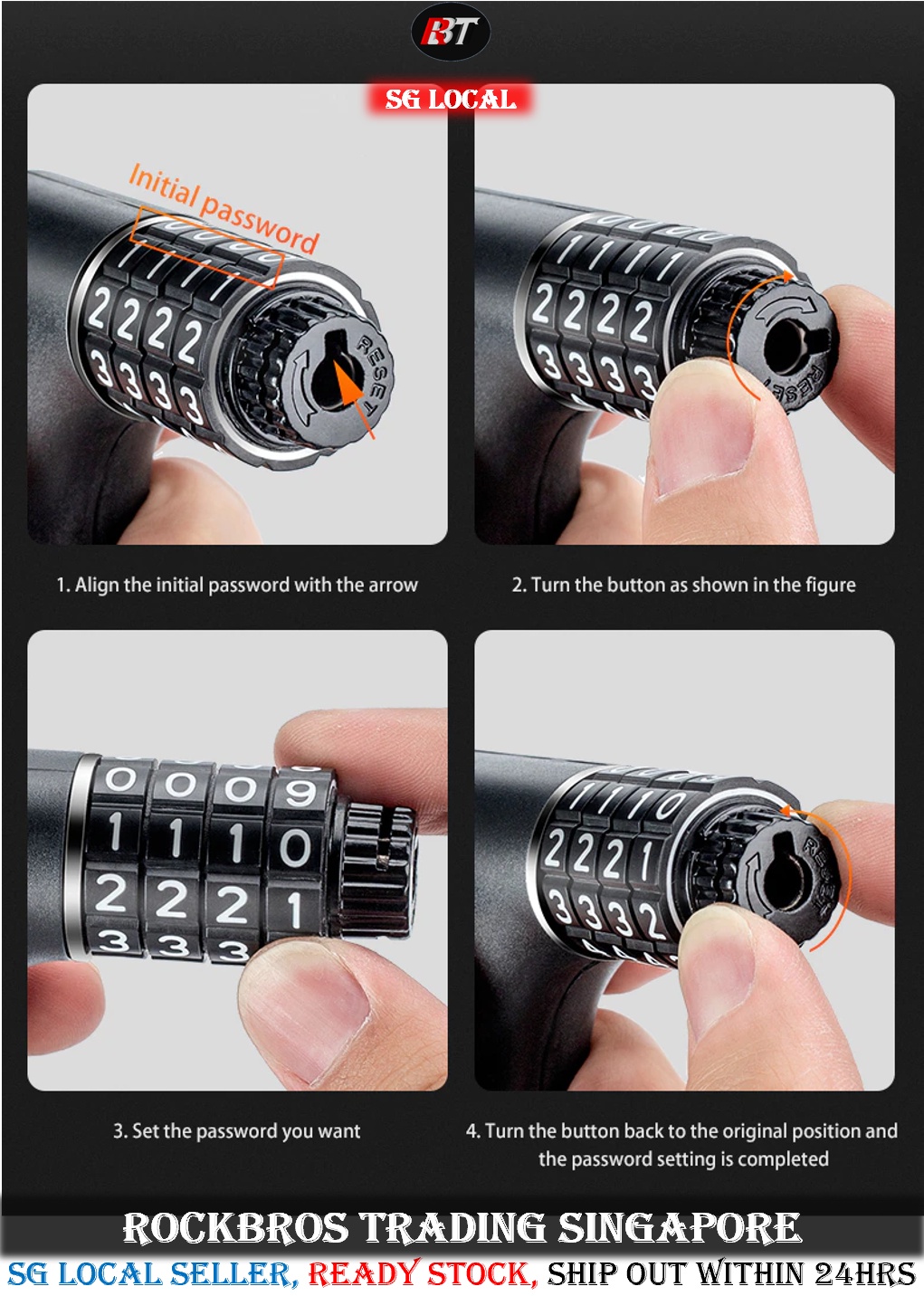 [SG] RockBros Lock bicycle chain lock with paint protection cloth 4 ...