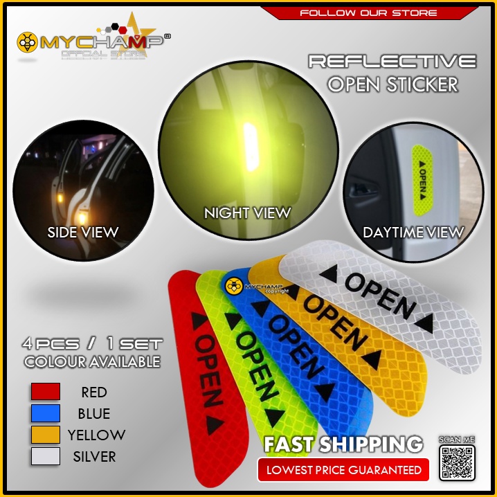 Safety Reflective Tape Open Sign Warning Mark Car Door Stickers ...