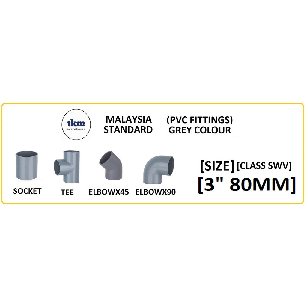 uPVC Fitting 3" 80mm Tee Elbow X 45 / 90 Degree Socket Class SWV Thin ...