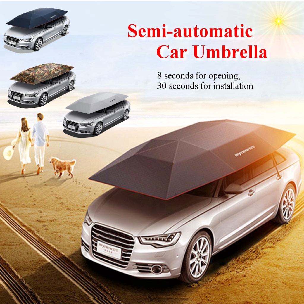 Portable Semi-automatic Car Umbrella Sunshade Roof Cover Tent UV ...