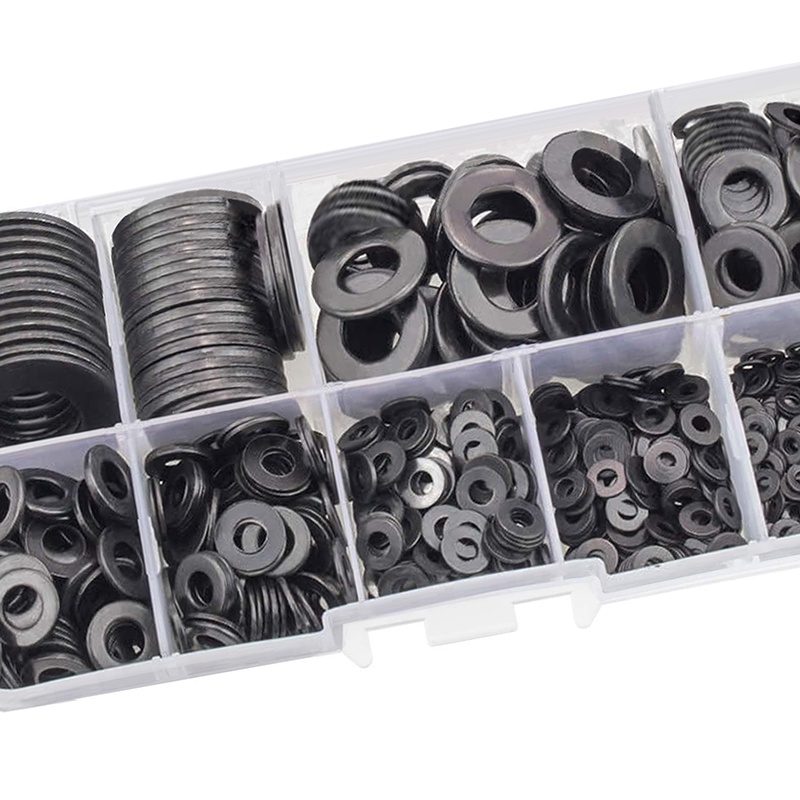 580PCS Black Nylon Flat Washer Assortment Kit M2 M2.5 M3 M4 M5 M6 M8 M10 M12 Plastic Plain ...